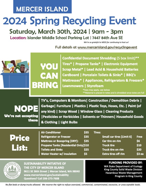 City of Mercer Island Recycling Collection Events - My Mercer Island My ...